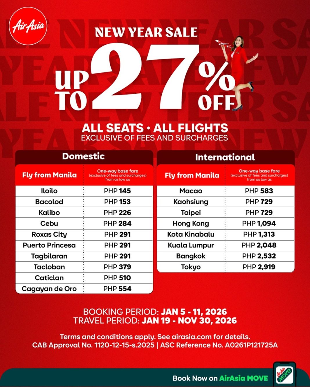 AirAsia Philippines Offers 27% Off All Seats and Flights to Welcome 2026